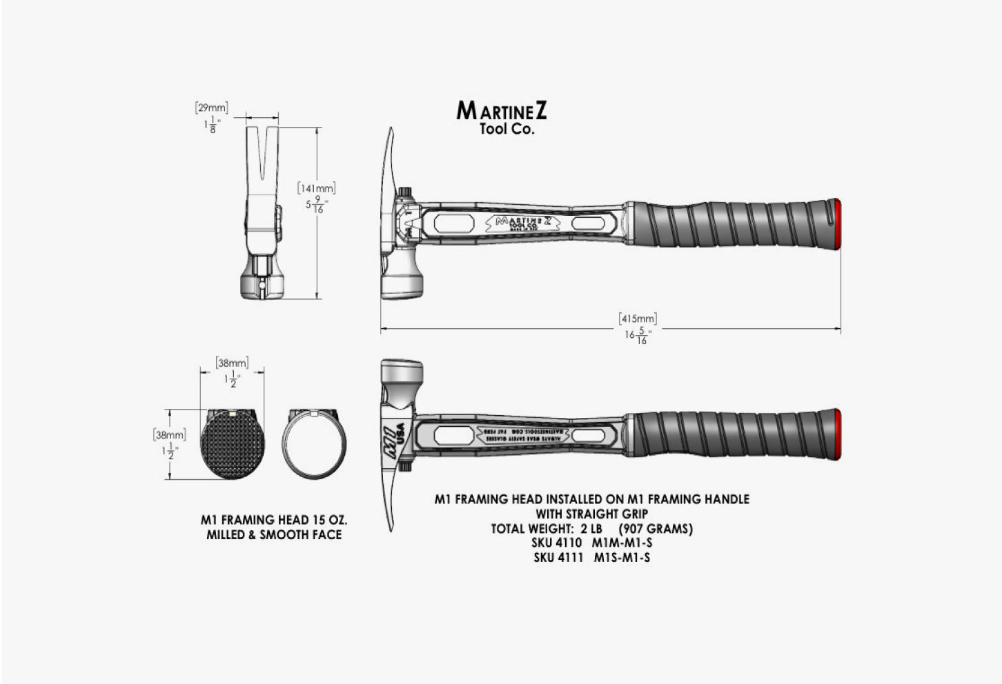 M1Framing Head INstalled on M1 Framing Handle with Straight Grip ...